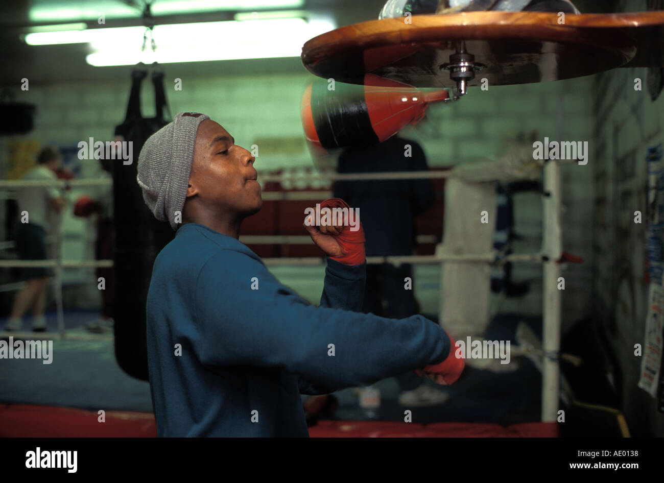 Young black boxer in training, Southwark, southeast London, England ...