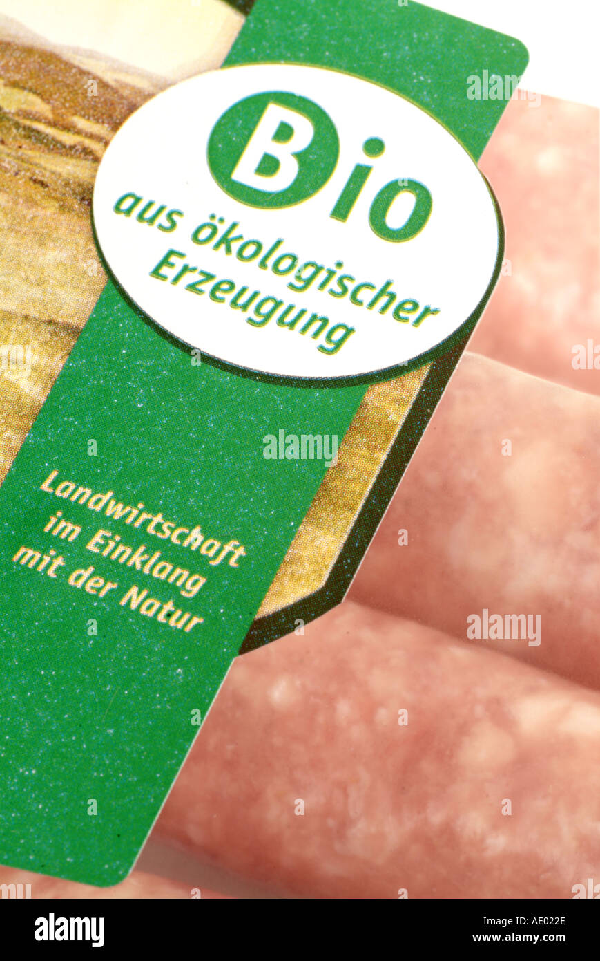 bio label on sausage package Stock Photo - Alamy