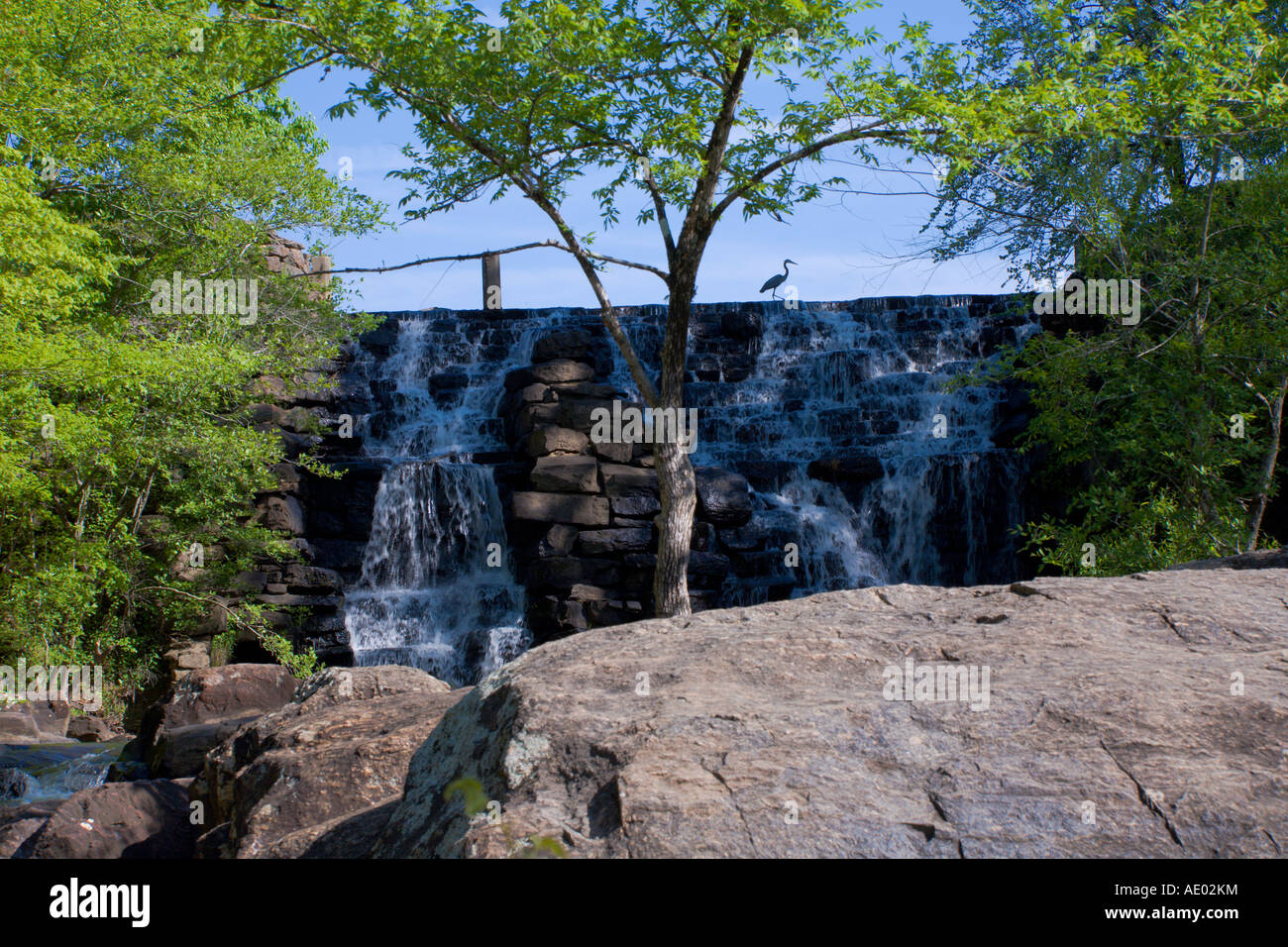 Chewacla Falls waterfall over dam at Chewacla State Park in Alabama USA ...