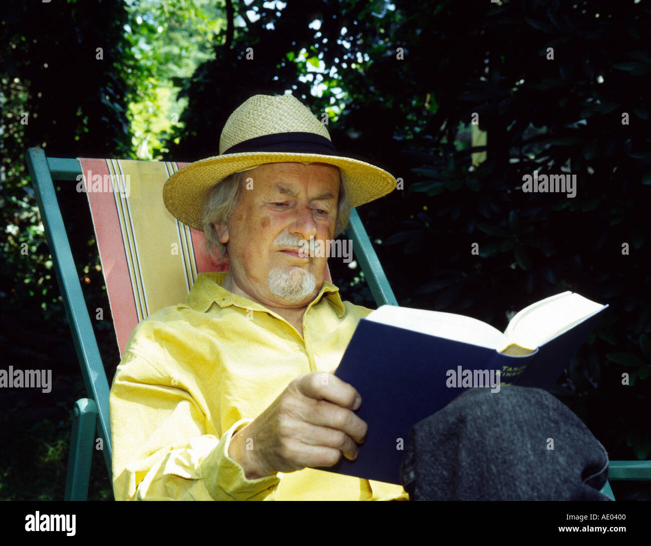 Old man book garden hi-res stock photography and images - Alamy