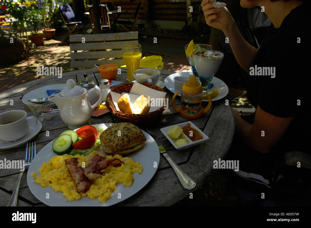female woman eat outdoor breakfast frühstuck german germany deutschland ...