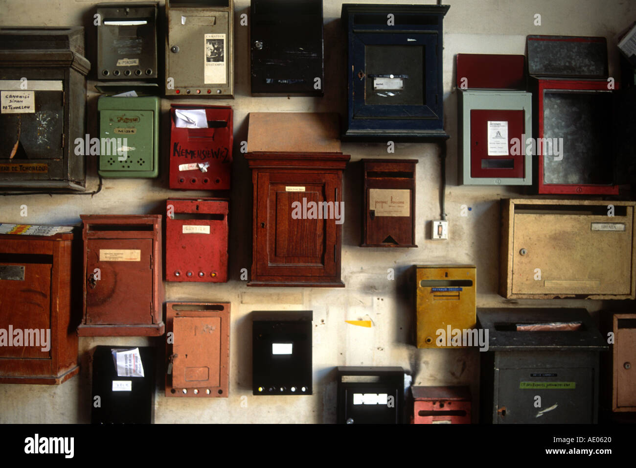 July 1990 Marseilles France Post boxes in apartment block entrance ...
