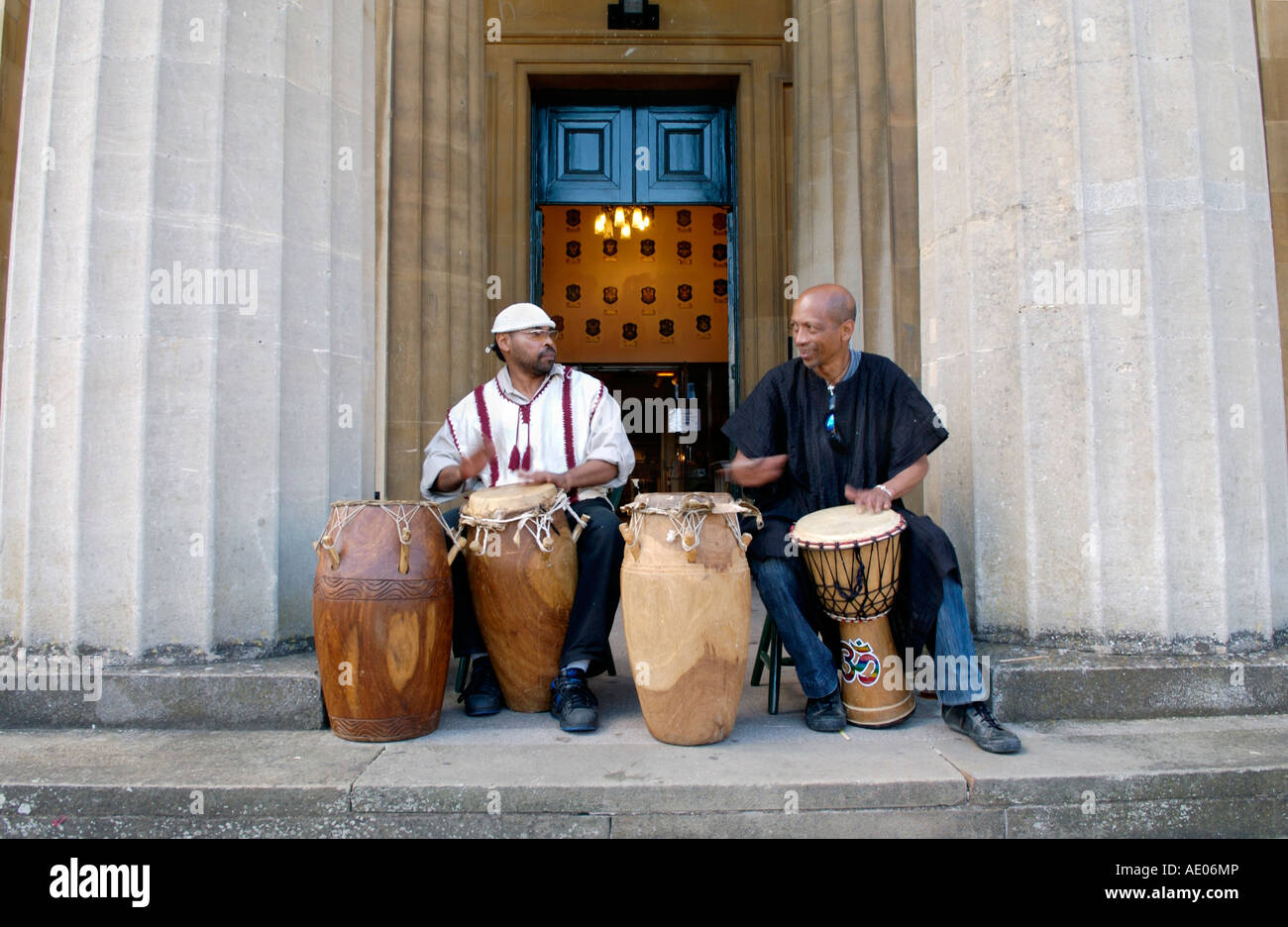 Performers on steps of Brecon Museum during Brecon Jazz Festival Powys ...
