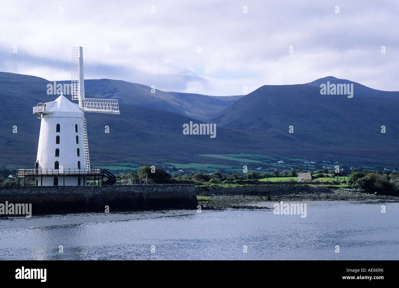Blennerville Windmill, Tralee, County Kerry, Slieve Mish mountains ...