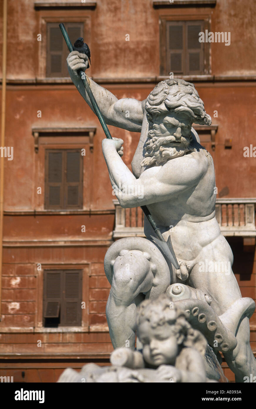 Figure of Neptune Neptune Fountain Piazza Navona Rome Italy Stock Photo ...