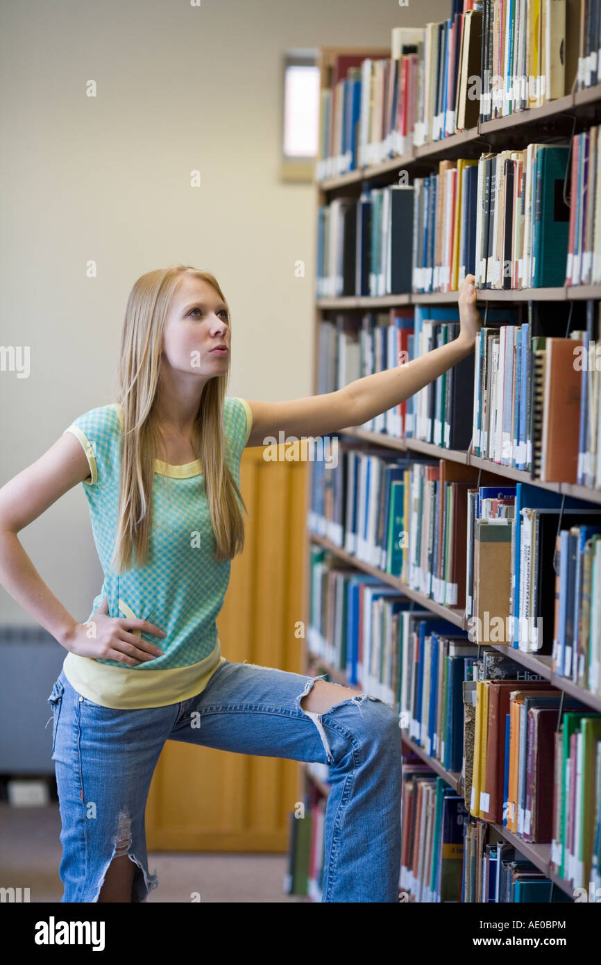 College Girl Studying in Library Stock Photo - Alamy