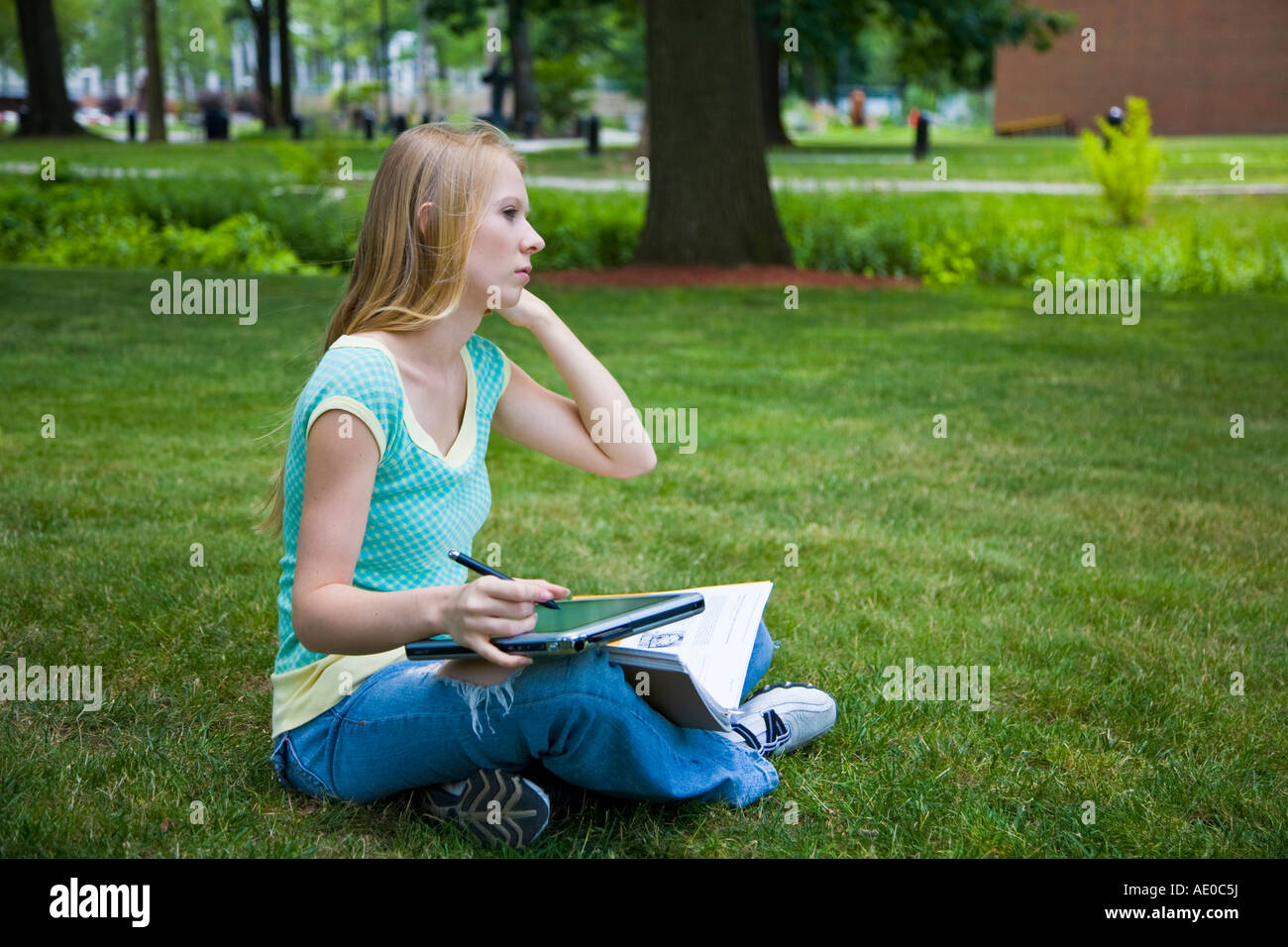 College Girl Studying on Campus Stock Photo - Alamy