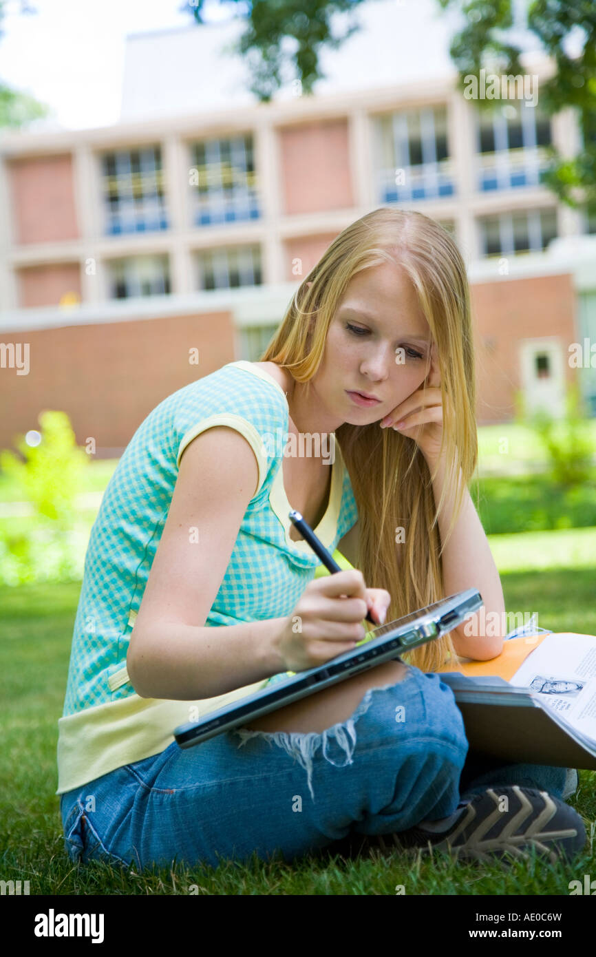 College Girl Studying on Campus Stock Photo - Alamy
