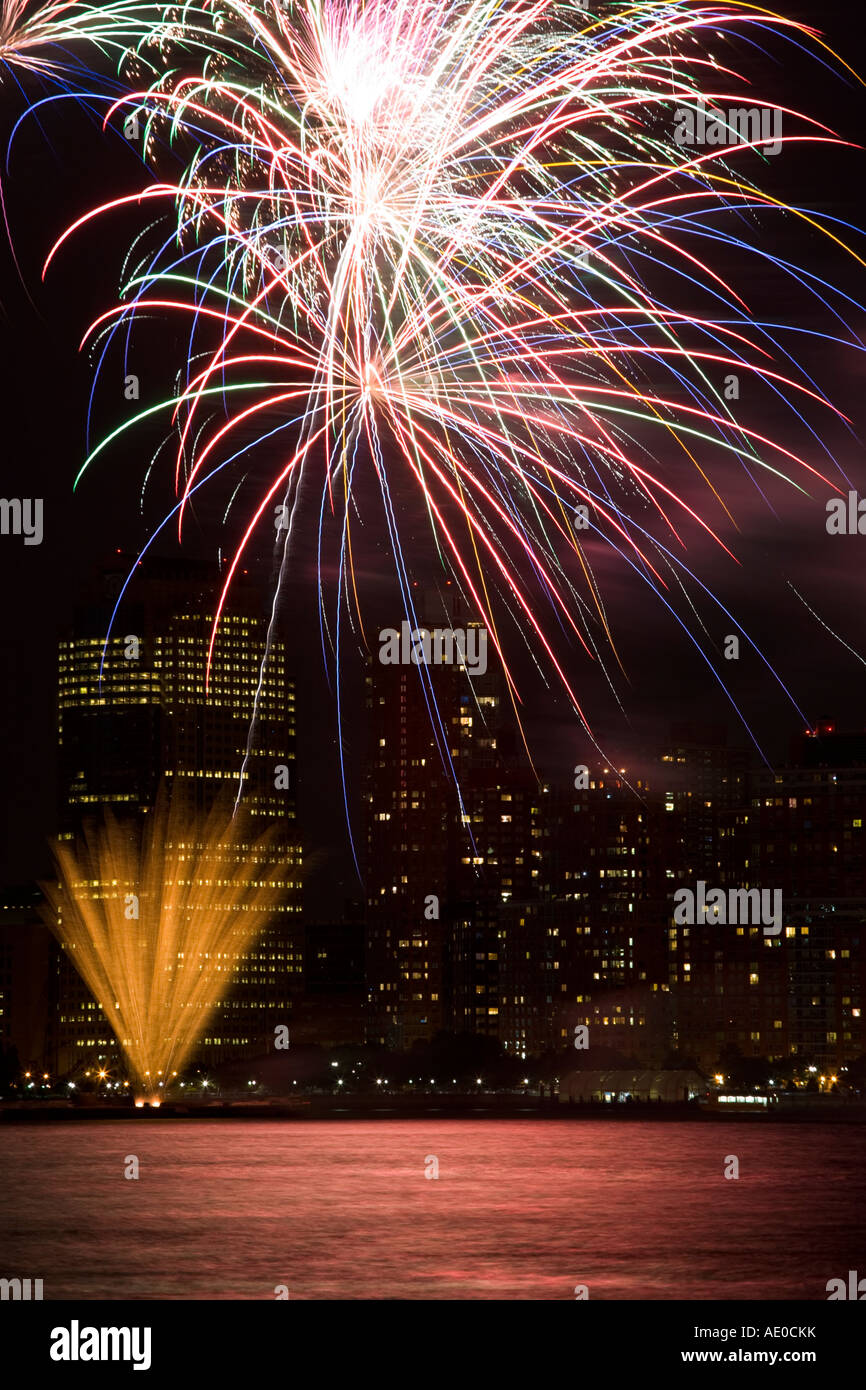 NYC Skyline with Fireworks Stock Photo - Alamy