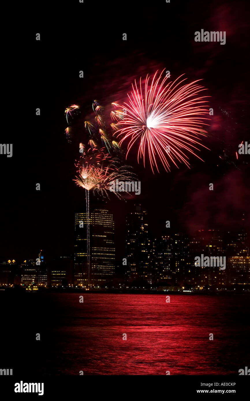 NYC Skyline with Fireworks Stock Photo - Alamy
