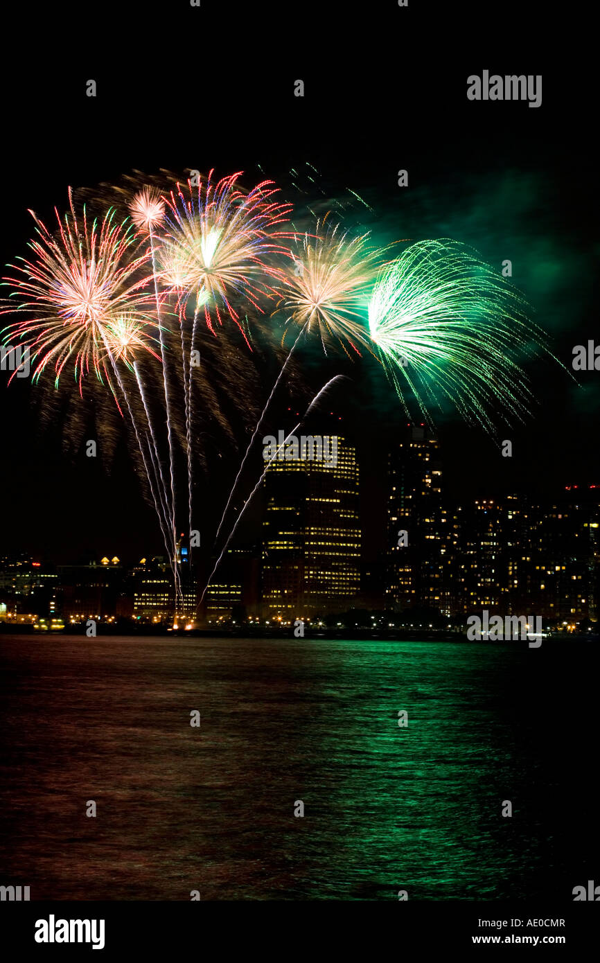 NYC Skyline with Fireworks Stock Photo - Alamy