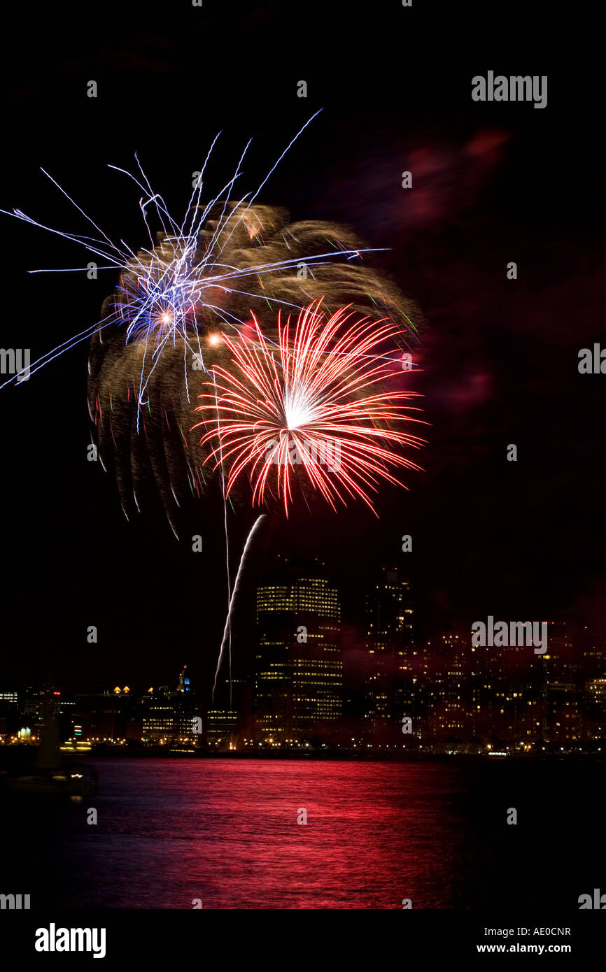 NYC Skyline with Fireworks Stock Photo - Alamy