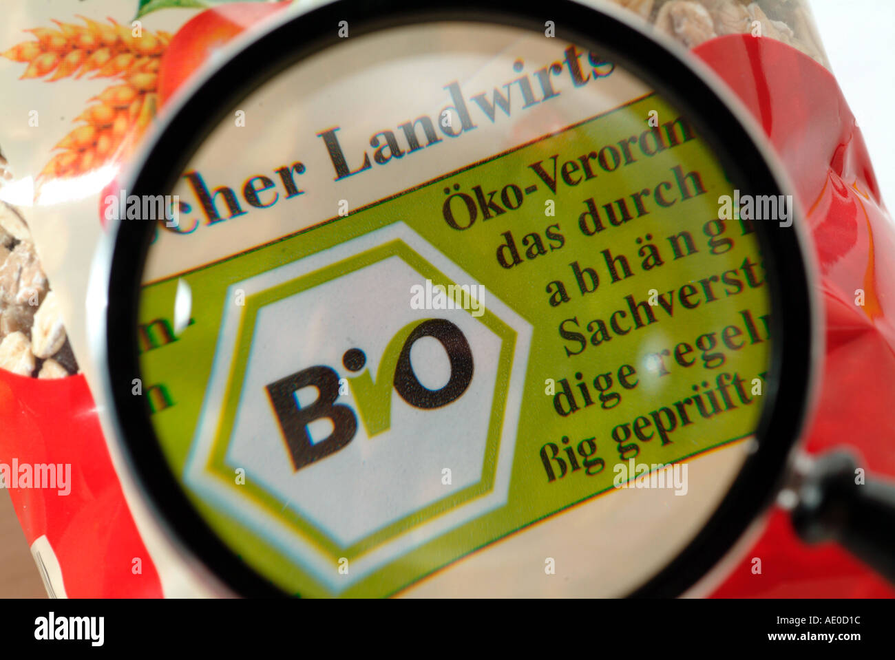 controlling the bio label on food package Stock Photo - Alamy