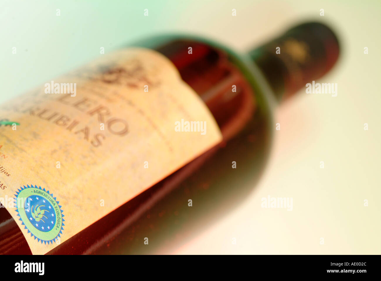 Spanish bio label on red wine bottle Stock Photo - Alamy