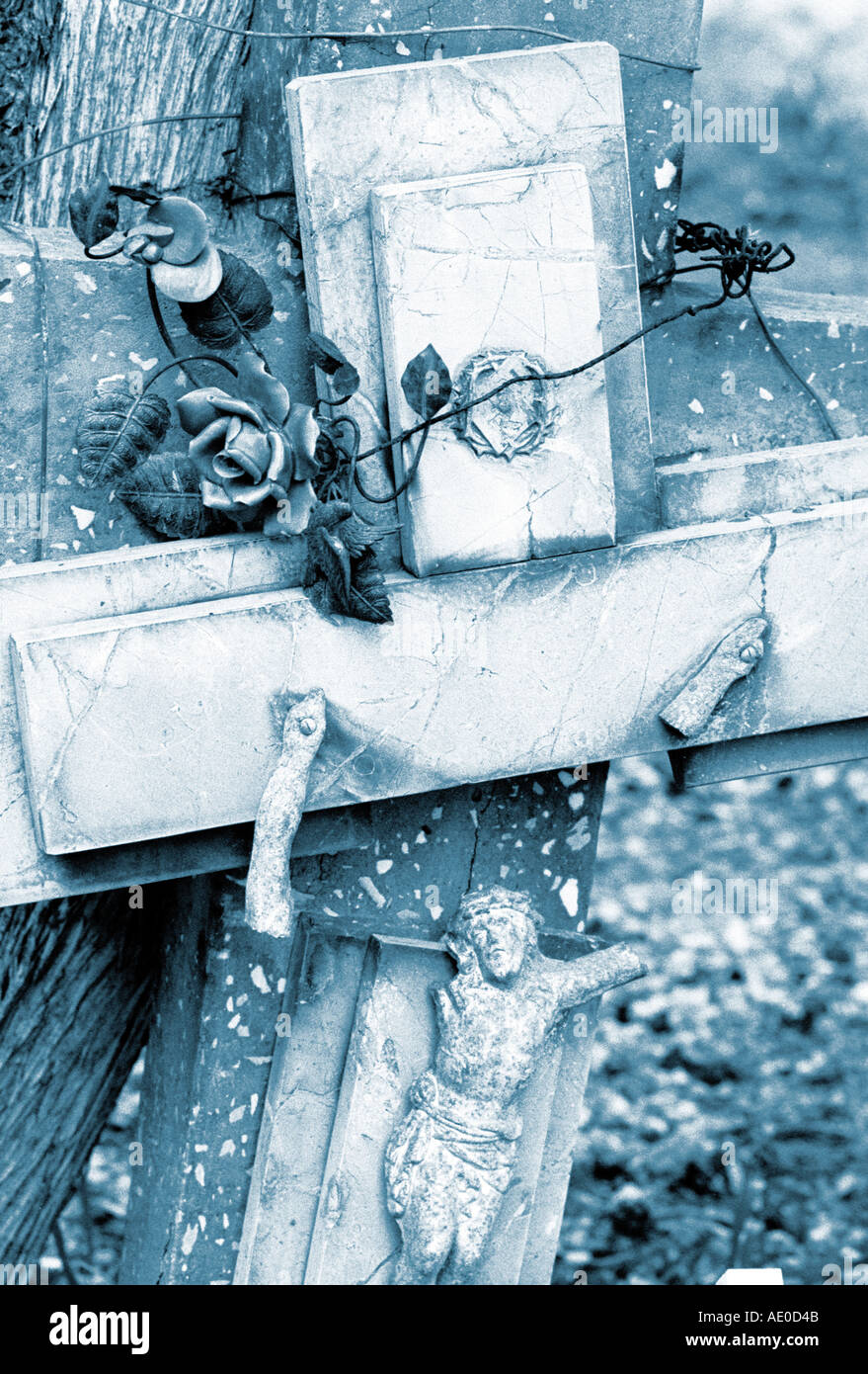 old grave cross with destroyed figur of Jesus France Stock Photo - Alamy