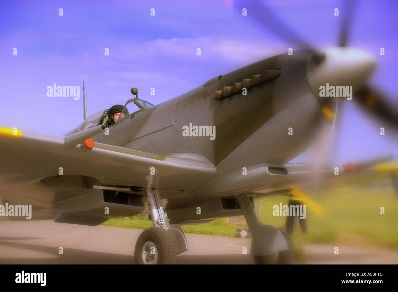 Spitfire MK 9 taxing with propeller motion blur Stock Photo - Alamy
