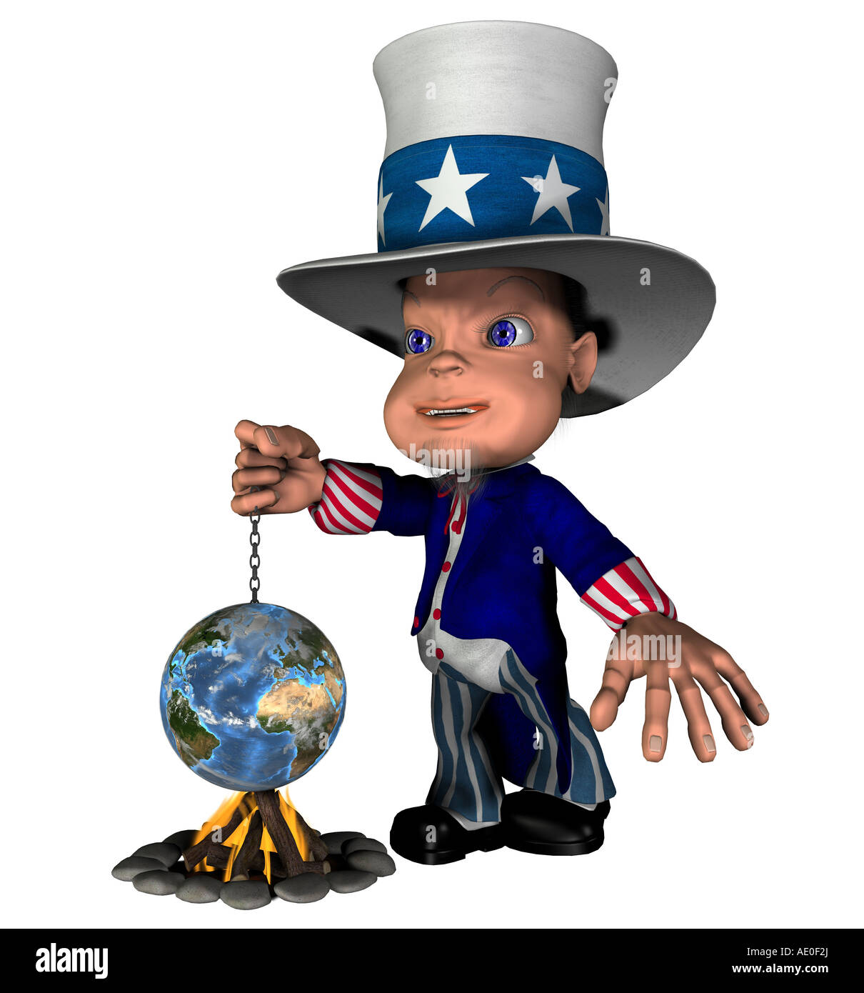 National figure Uncle Sam blow fires over the globe as symbol for the ...