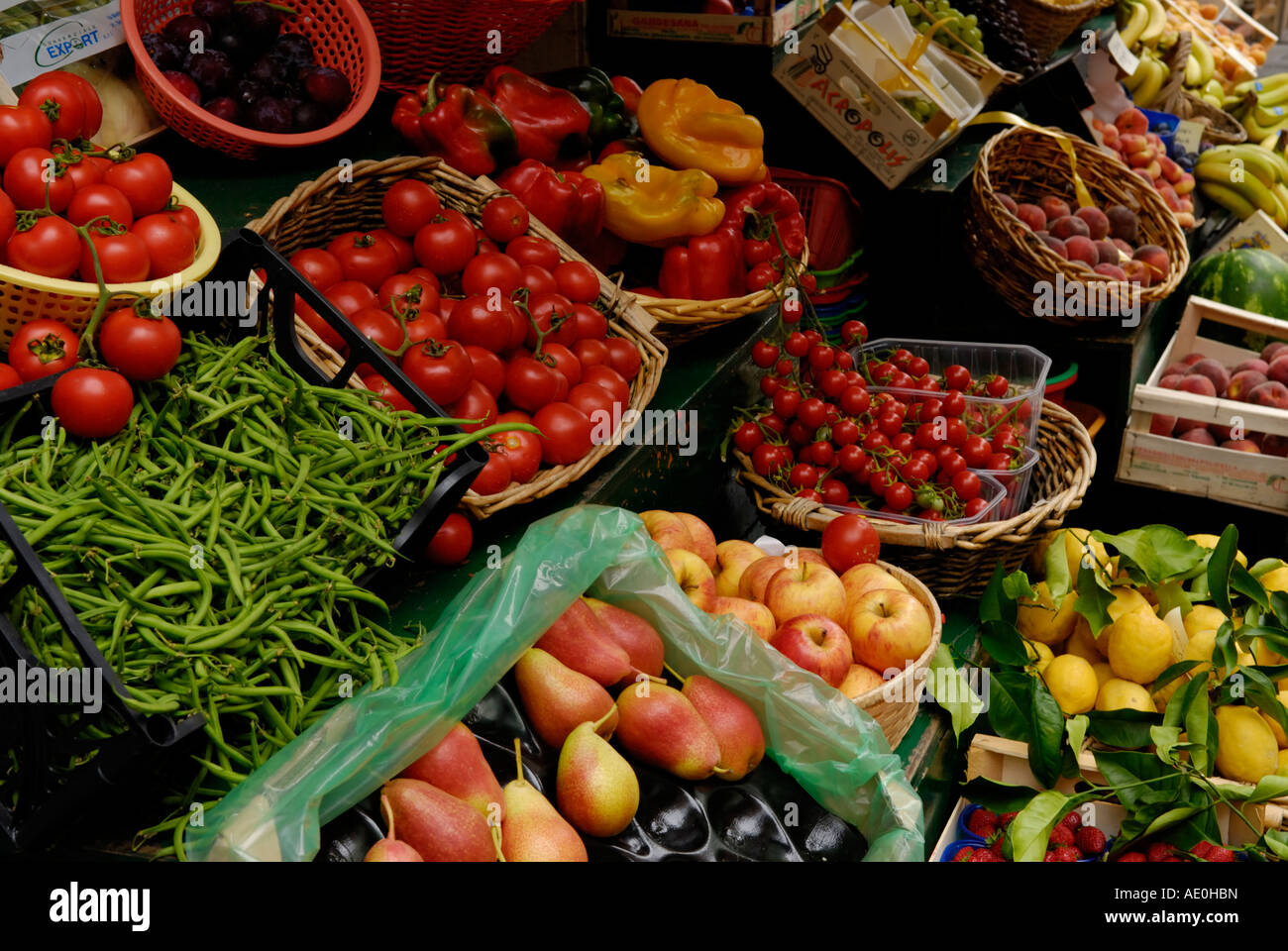 Colorful produce market fruits and vegetables, Cinque Terre, Italy ...