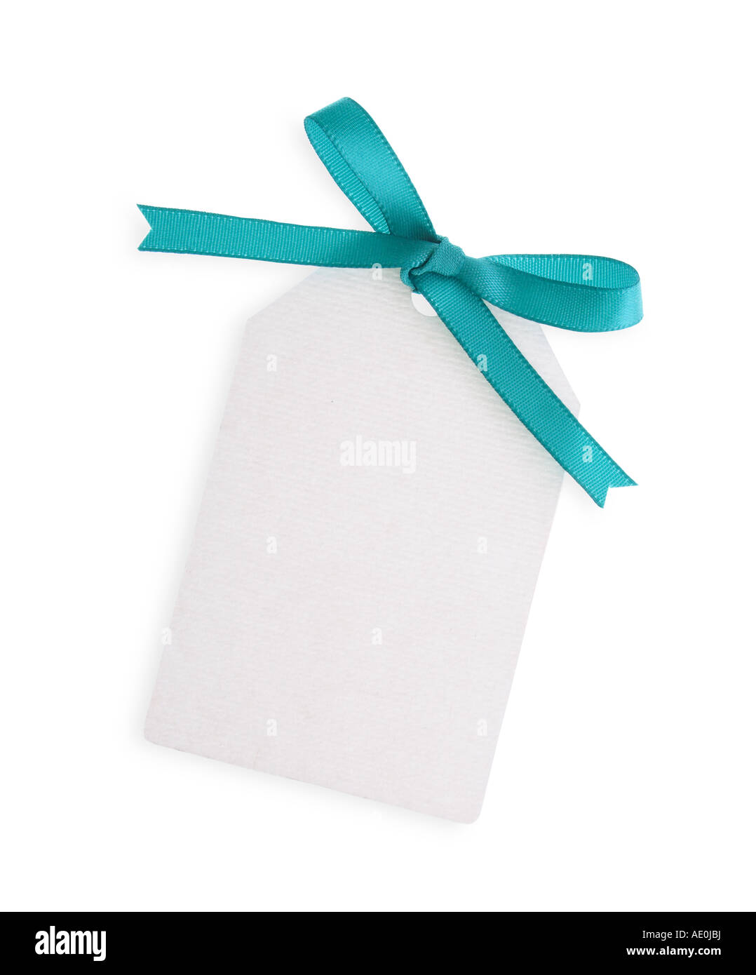 white gift tag with green ribbon bow Stock Photo - Alamy