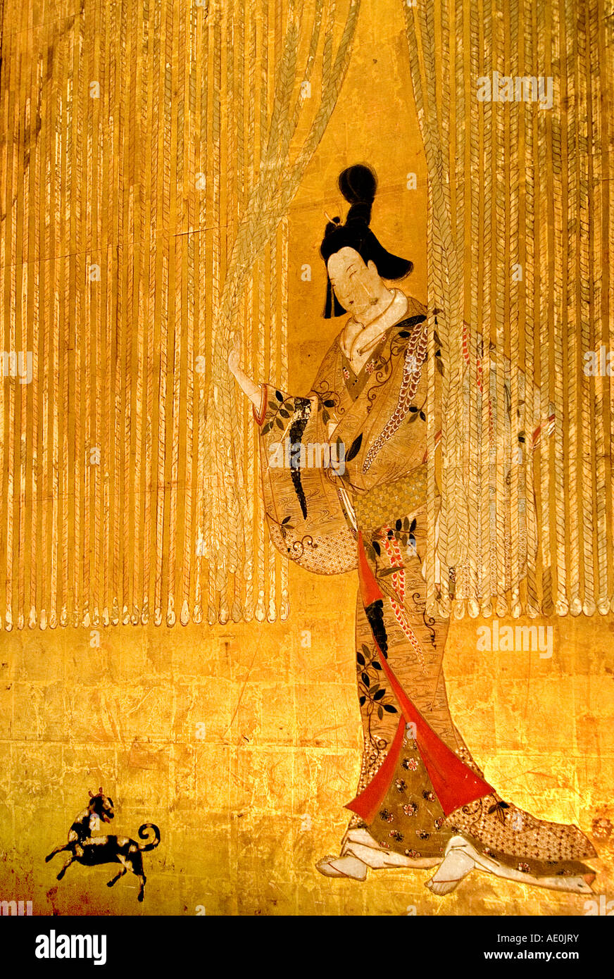 Woman looking out through the rope curtain Edo period Courtesan hair ...