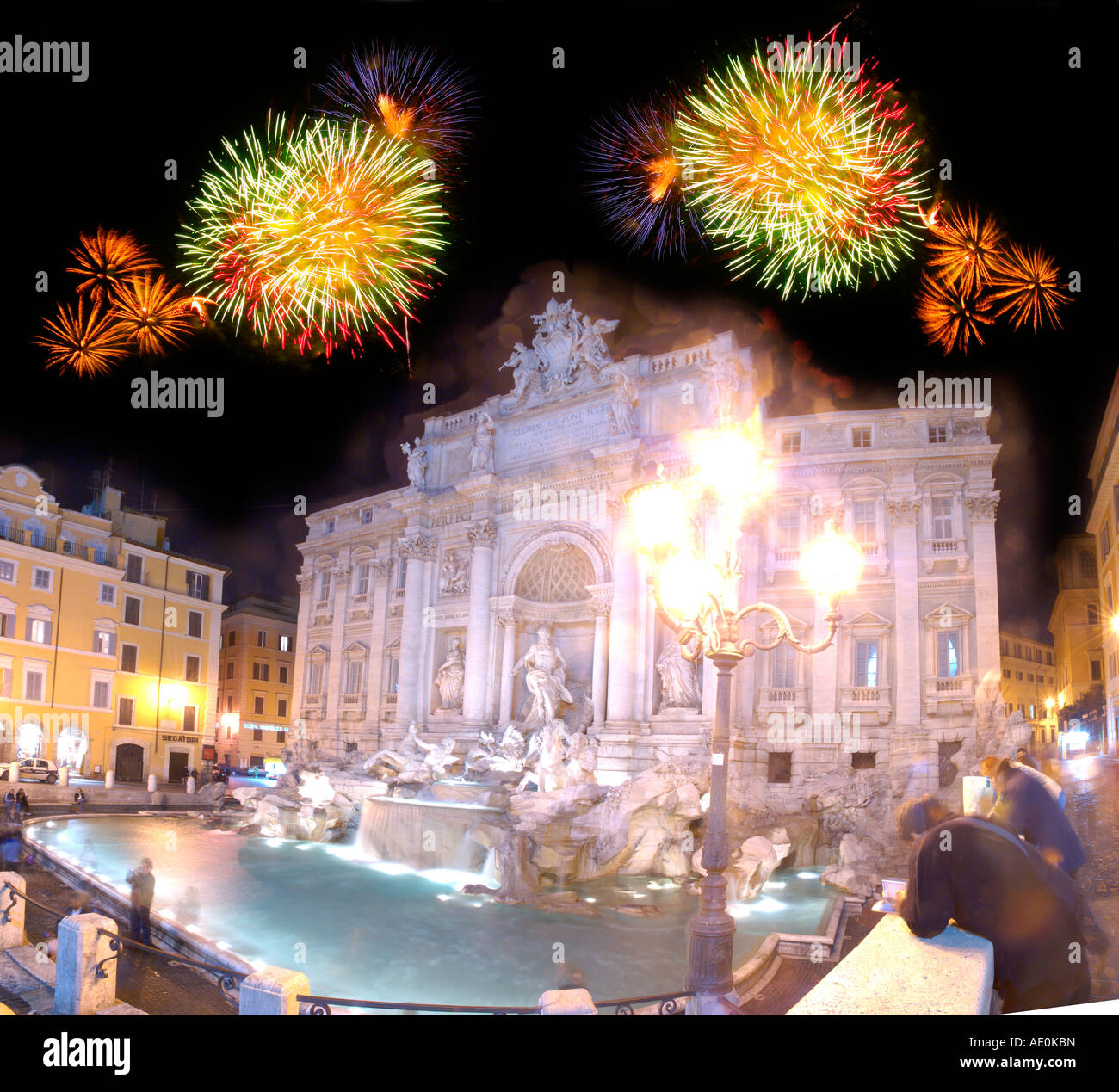 Fireworks over Trevi Fountain Rome Italy Stock Photo - Alamy