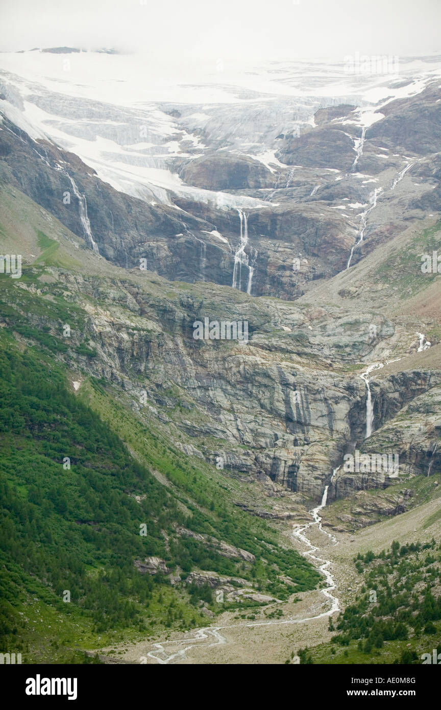 A rapidly receeding glacier above Alp Grum Switzerland below the ...