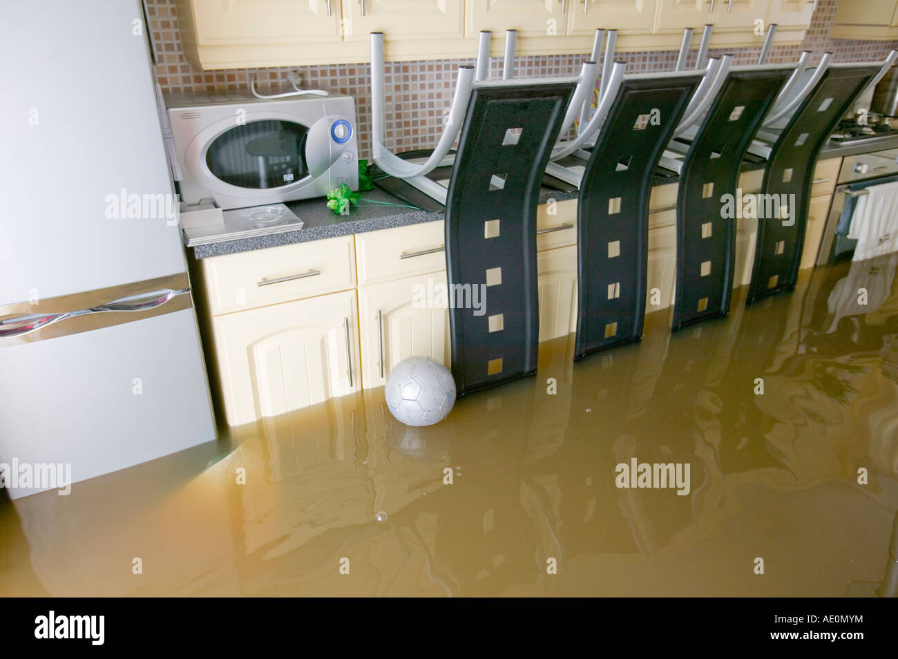 A flooded kitchen in the floods in Toll Bar near Doncaster, South ...