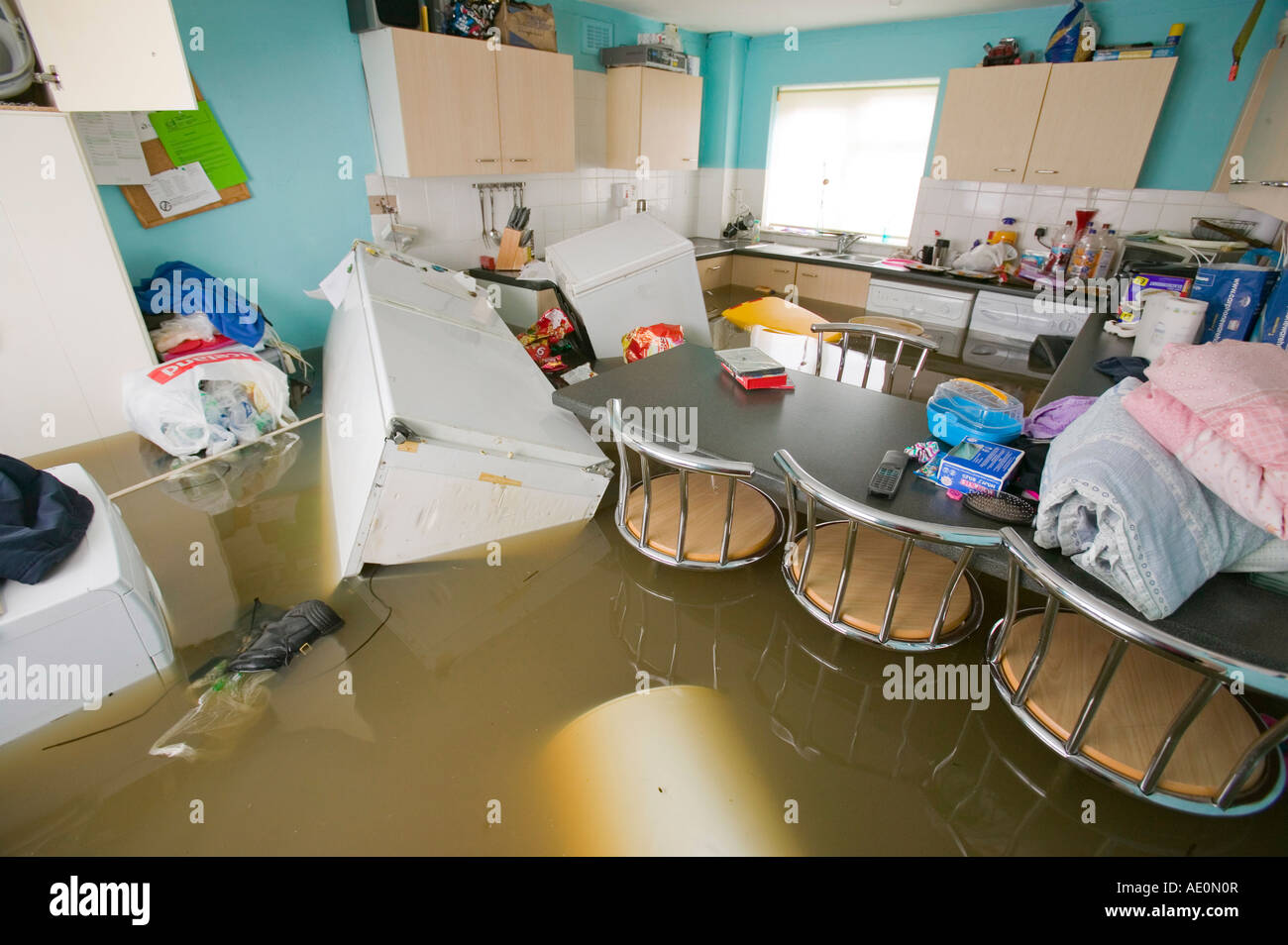 A flooded kitchen in the floods in Toll Bar near Doncaster, South ...