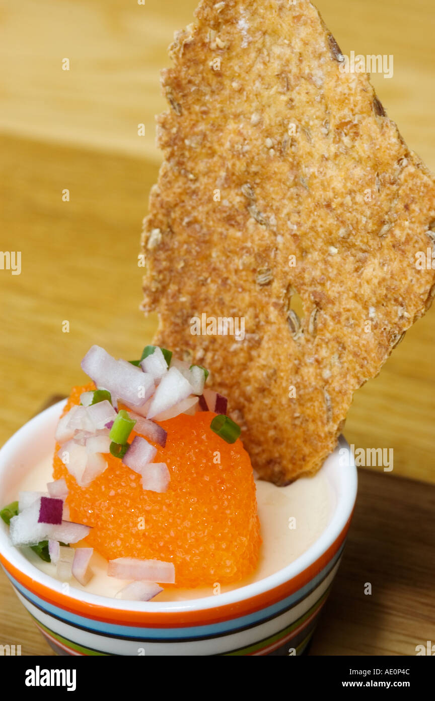 Swedish food, Bleak roe and crispbread Stock Photo - Alamy