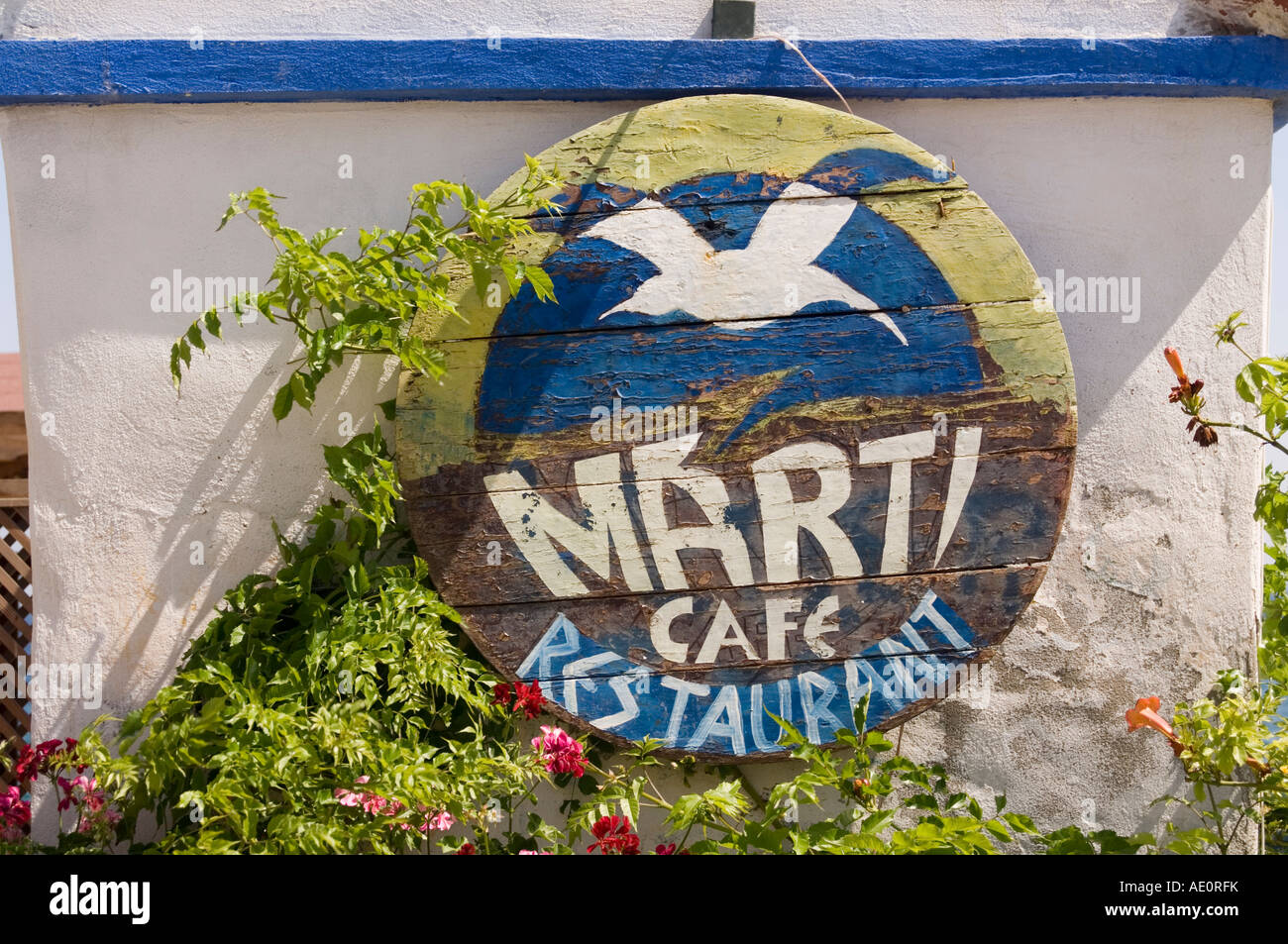 A signboard of a seagull cafe restaurant at Bozcaada island Stock Photo ...
