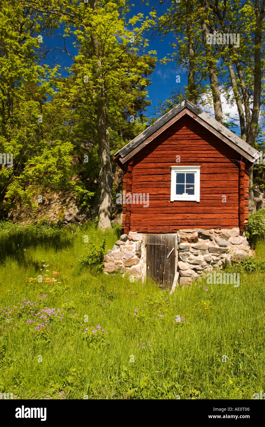 Sweden, Grinda Island, Red summer house Stock Photo - Alamy