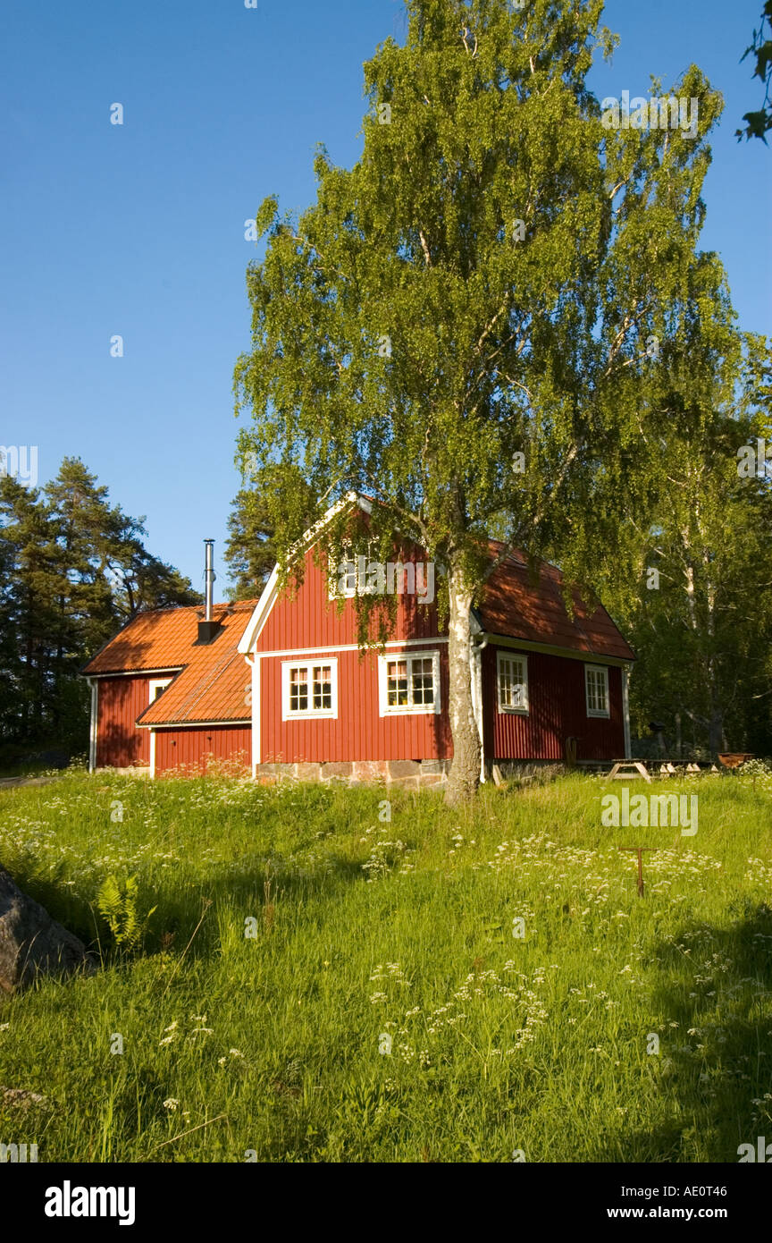 Sweden, Grinda Island, Red summer house Stock Photo - Alamy