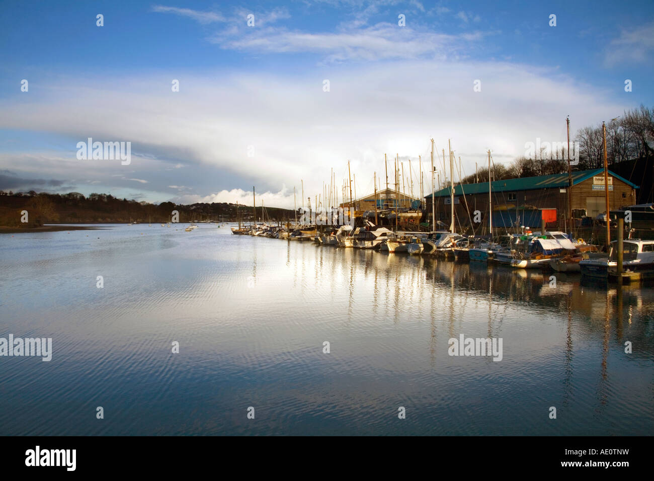 boats moored on penryn river cornwall Stock Photo - Alamy