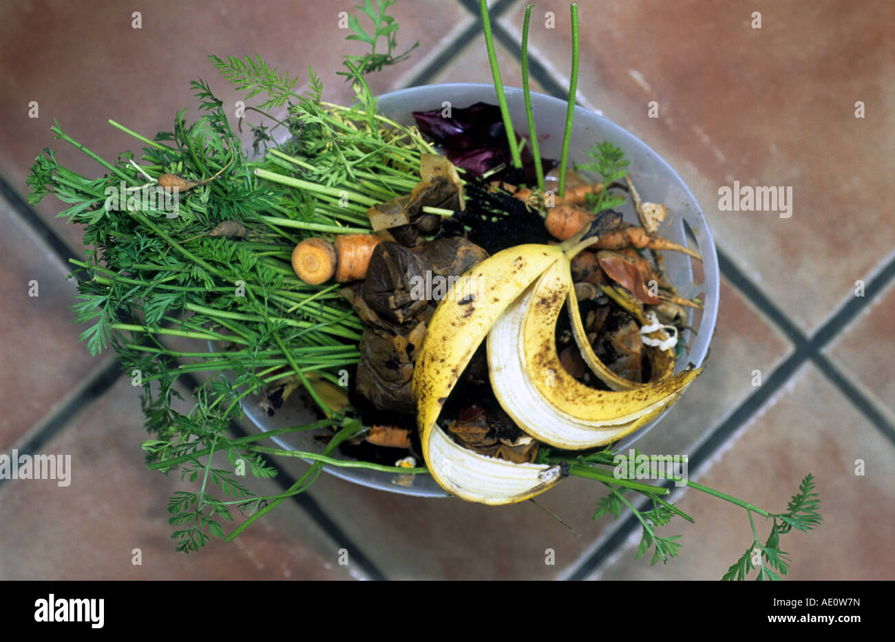 Kitchen food waste in recycling bin, Suffolk, UK Stock Photo - Alamy