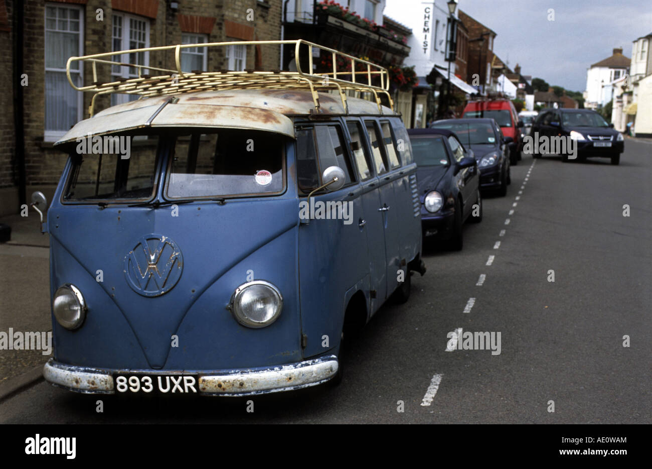 Volkswagen Type 2 camper bus, Aldeburgh high street, Suffolk, UK Stock ...