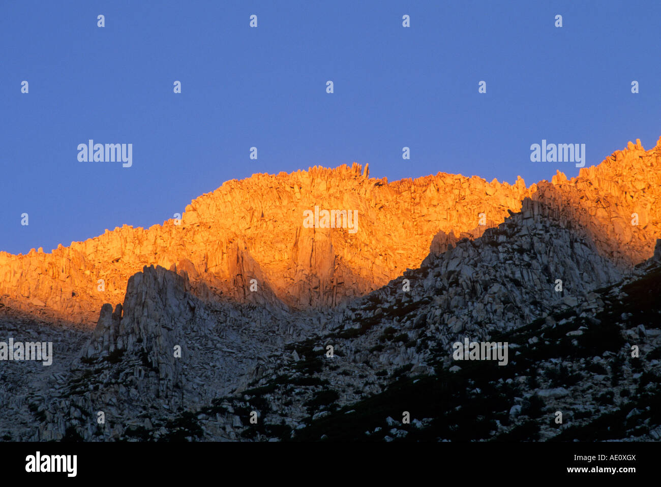 Sunrise on the peaks above Little Lakes Valley, Inyo National Forest ...