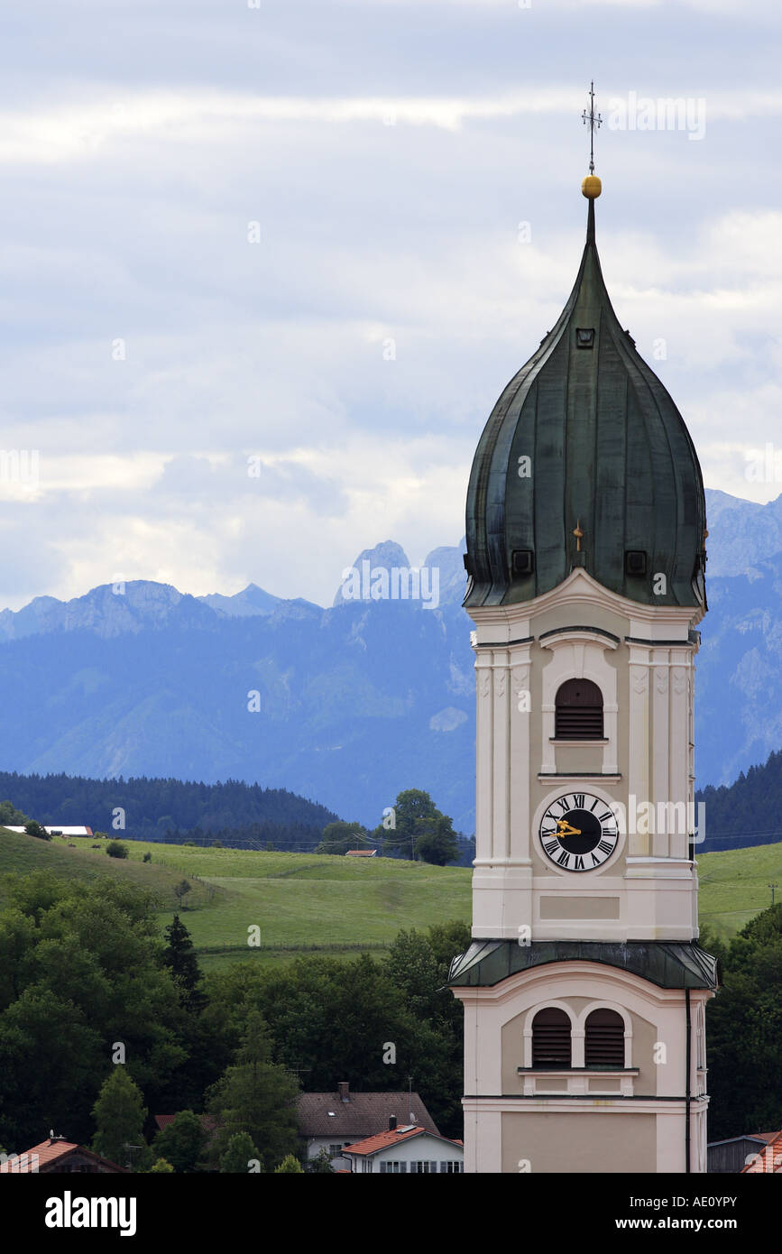 Church Tower at Nesselwang in the Bavarian Alps Stock Photo - Alamy