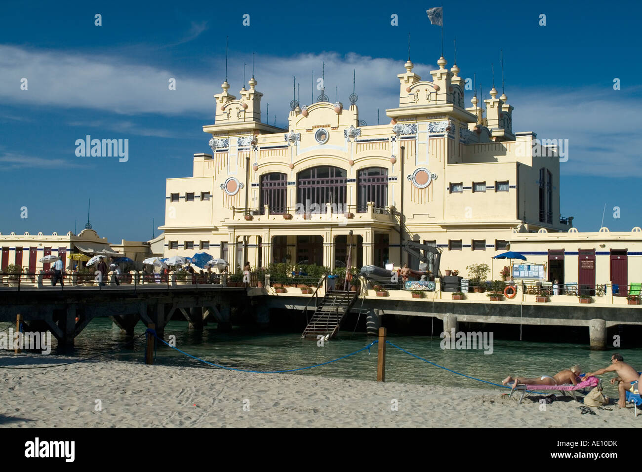 Charleston Restaurant and Pier at Mondello Beach Palermo Sicily Italy ...