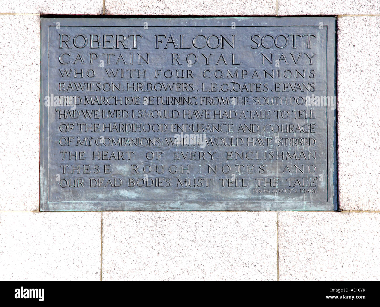 Plaque on Captain Scott memorial in Waterloo Place London England Stock ...