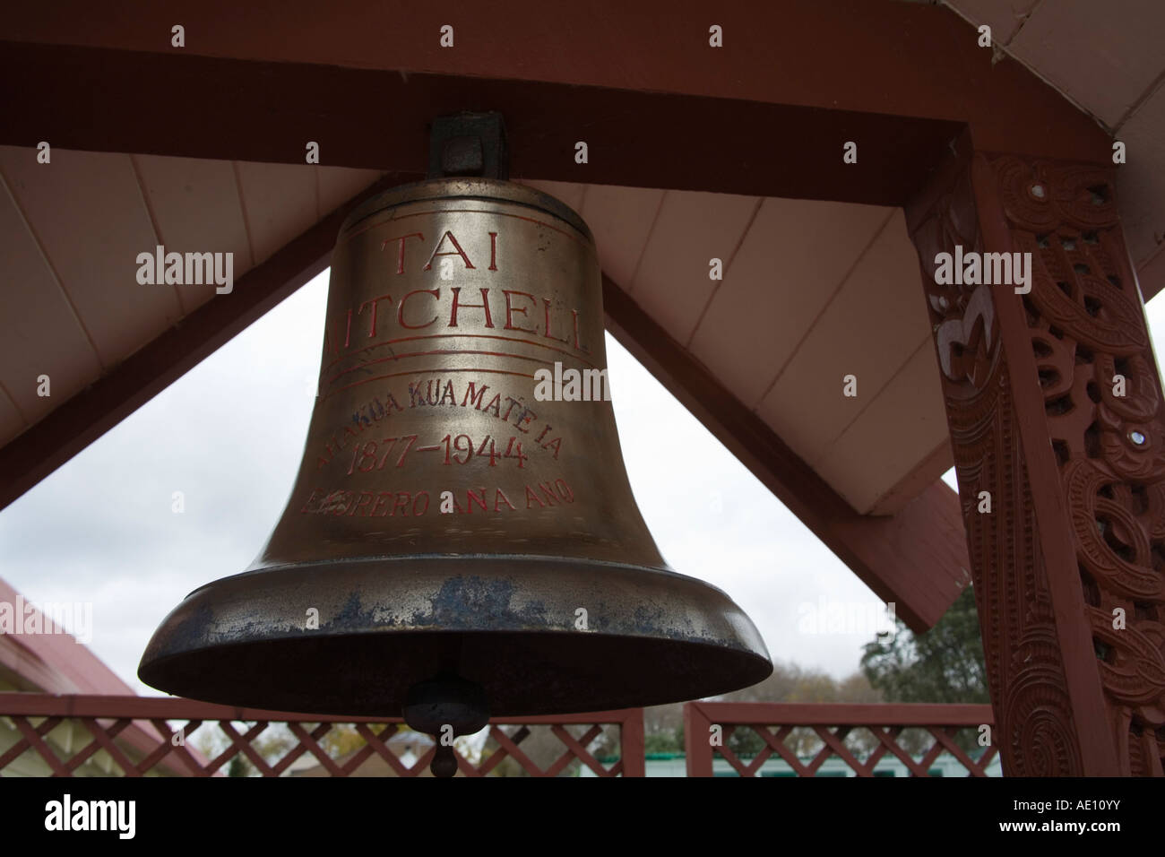 ROTORUA NORTH ISLAND NEW ZEALAND May ceremonial bell at Tamatekapua ...