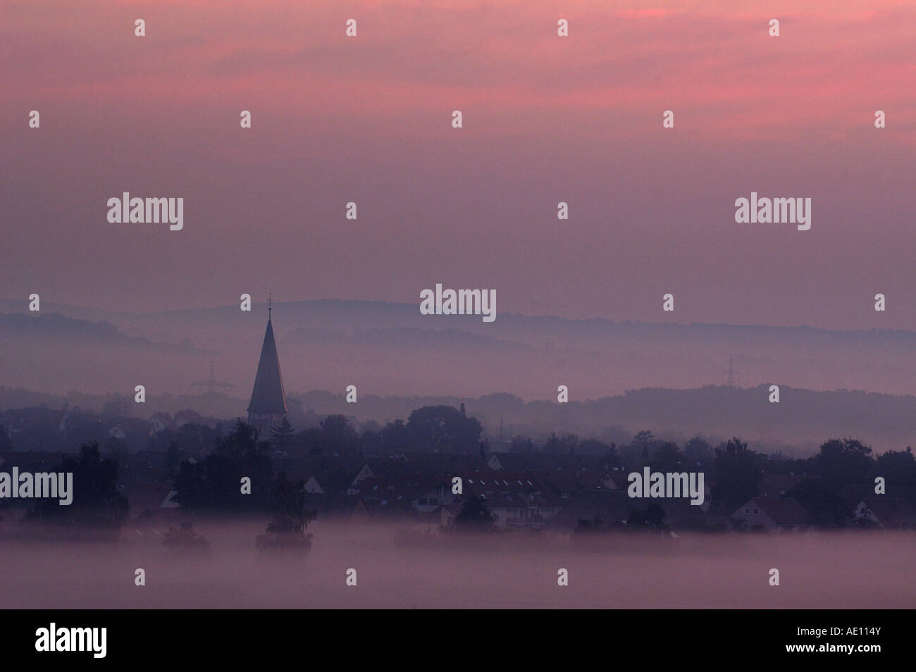 The town of Leinfelden covered in fog, Germany Stock Photo - Alamy