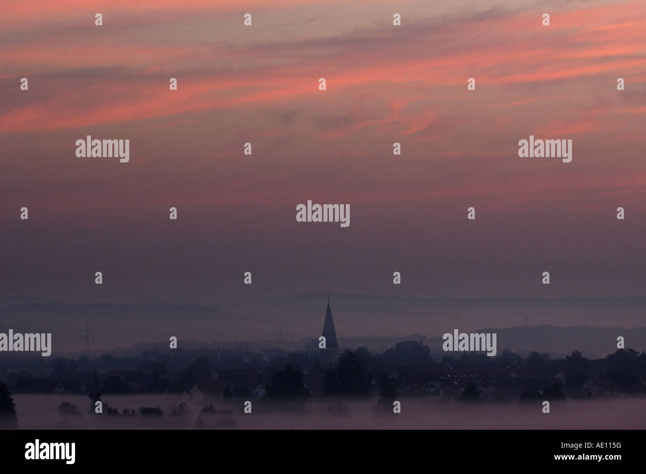 The town of Leinfelden covered in fog, Germany Stock Photo - Alamy