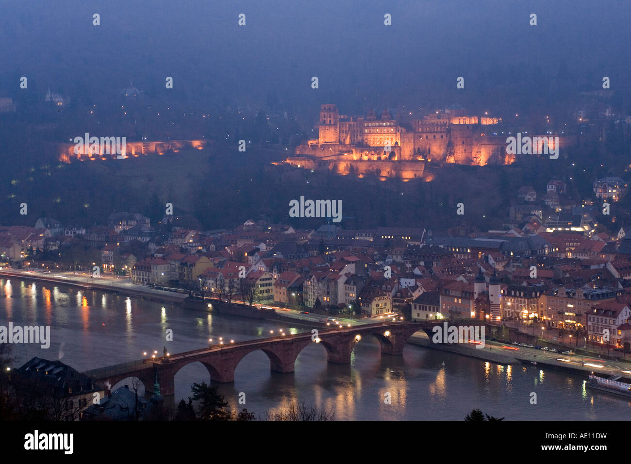 Cityscape of Heidelberg at night, Germany Stock Photo - Alamy