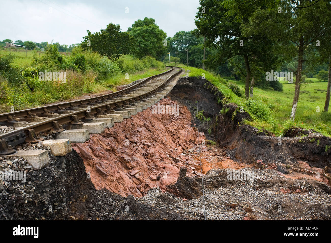 Landslip under railway bridge at Highley on the Severn Valley Railway ...