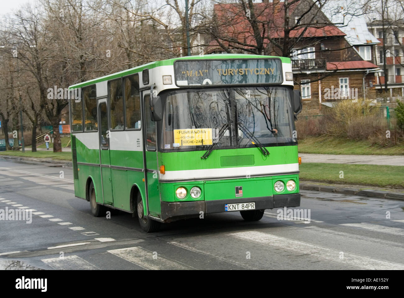 Green bus in Zakopane Poland Stock Photo - Alamy