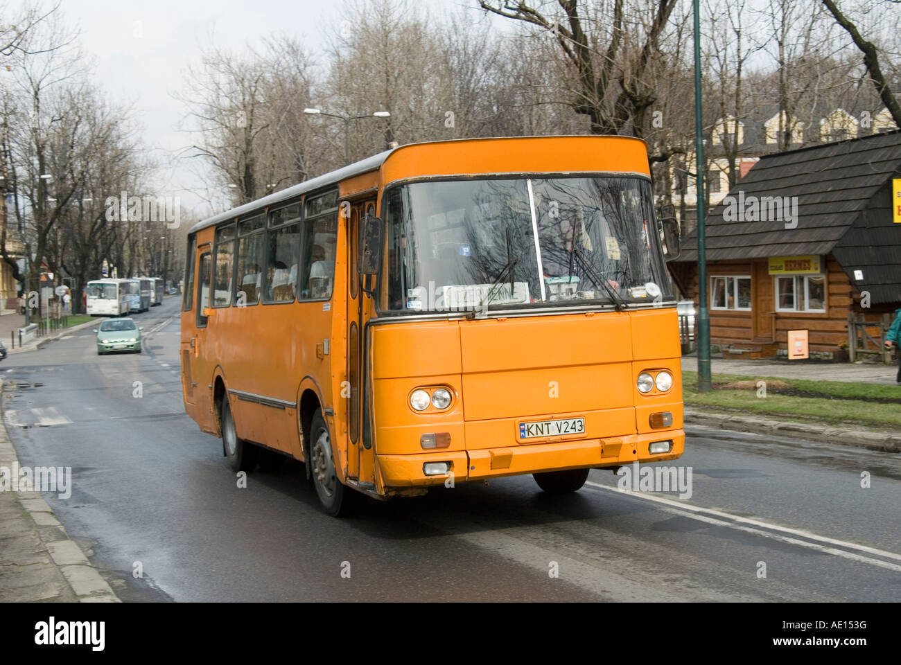 Orange bus in Zakopane Poland Stock Photo - Alamy