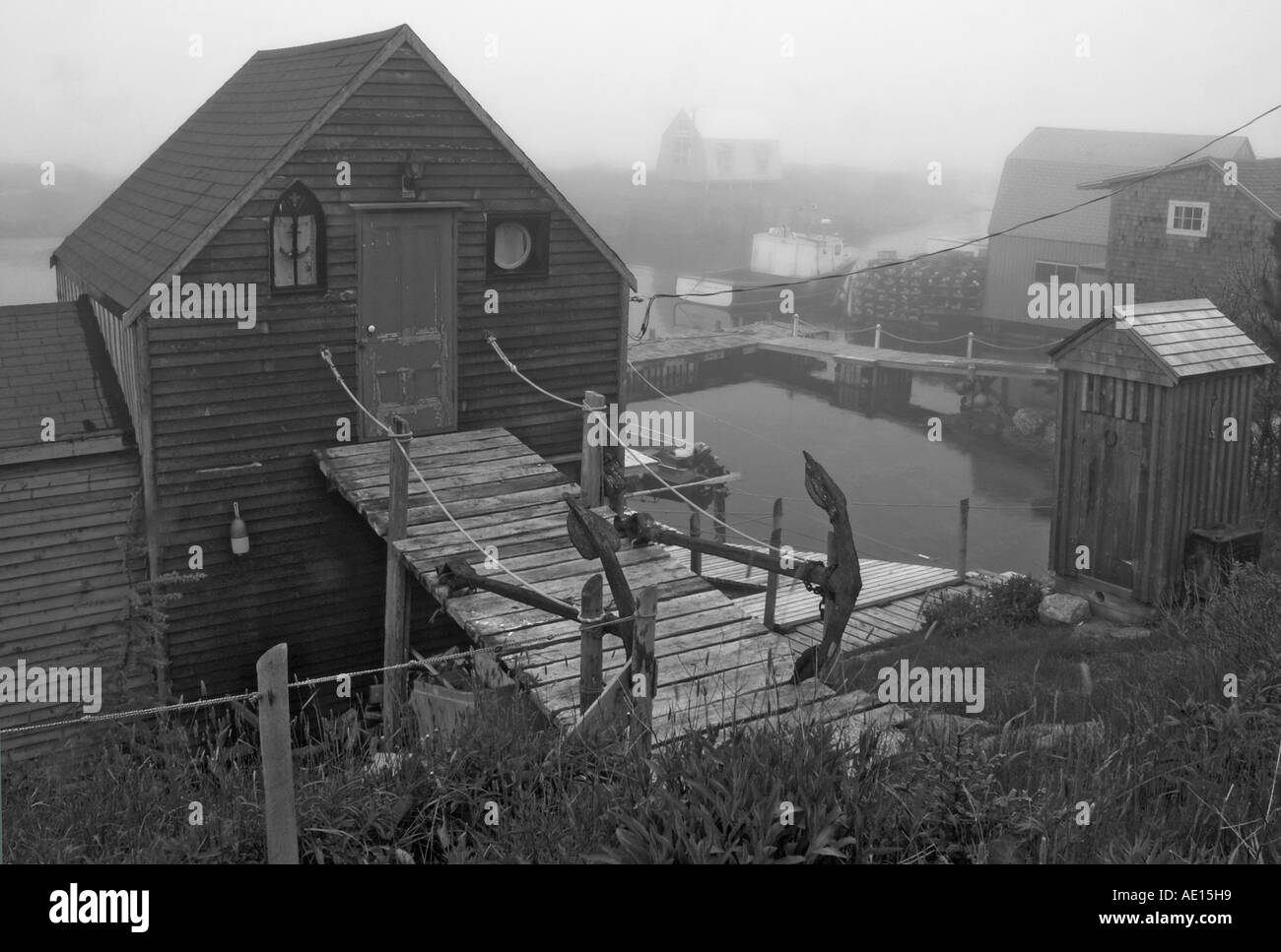 The tiny harbour of Blue Rocks Nova Scotia in the fog Stock Photo - Alamy