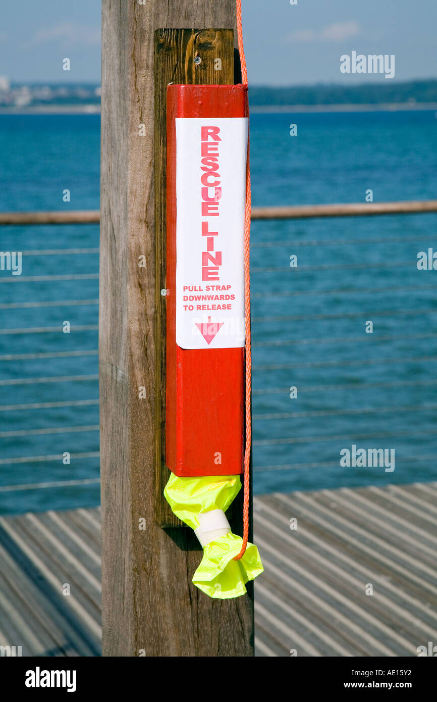 Safety Rescue Line on seaside promenade or pier Stock Photo - Alamy