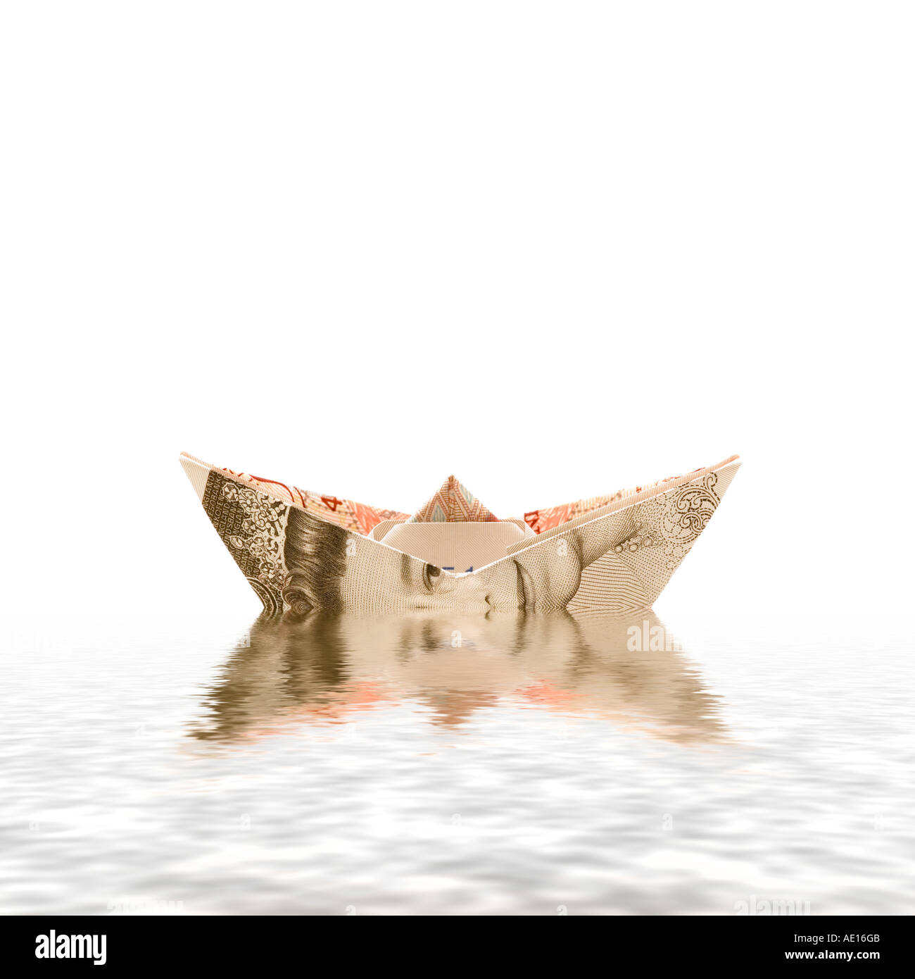 £50 pound note Origami boats made from British banknote Stock Photo - Alamy