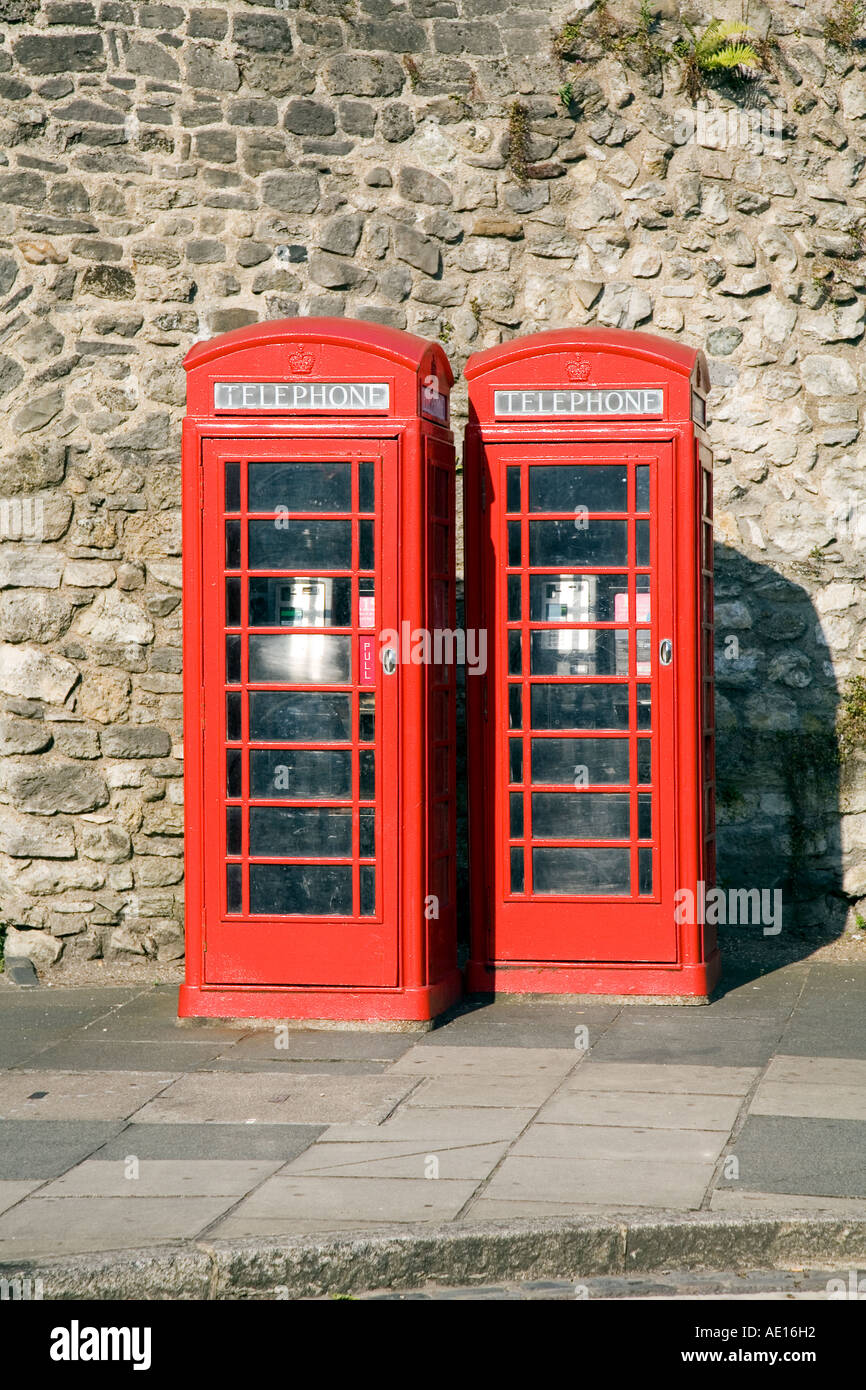 2 Two red old British public telephone boxes Stock Photo - Alamy